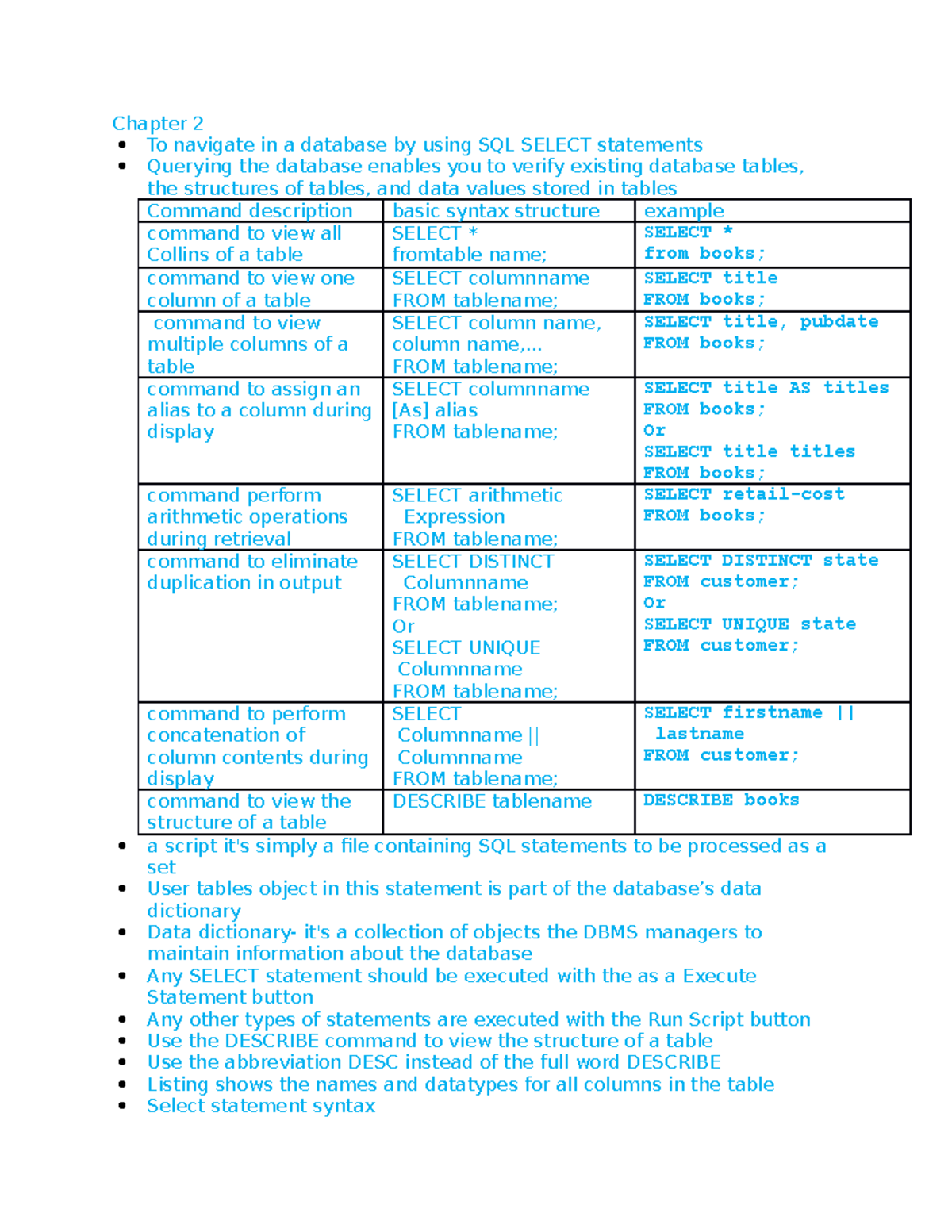 Chapter 2 - Basic SQL SELECT statements - Chapter 2 To navigate in a database by using SQL ...