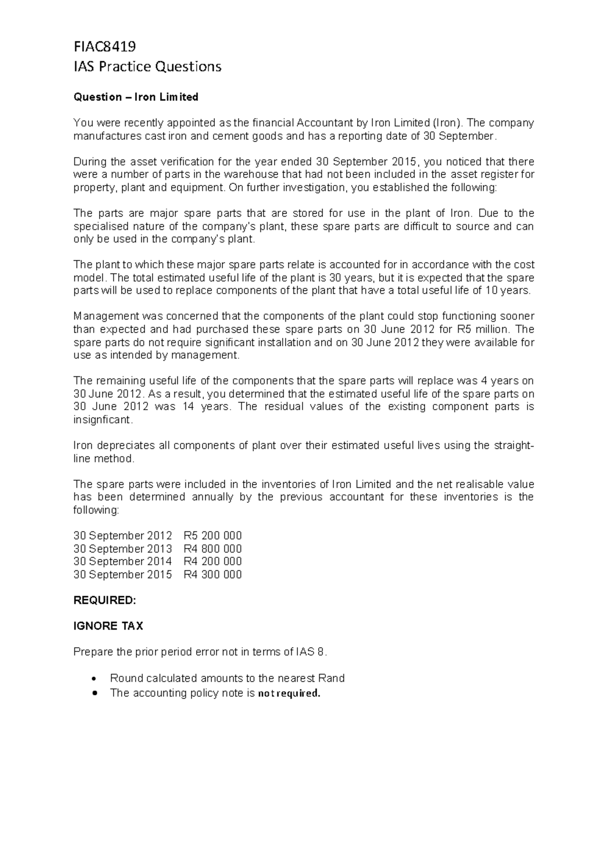 IAS 8 Question - FIAC IAS Practice Questions Question – Iron Limited ...