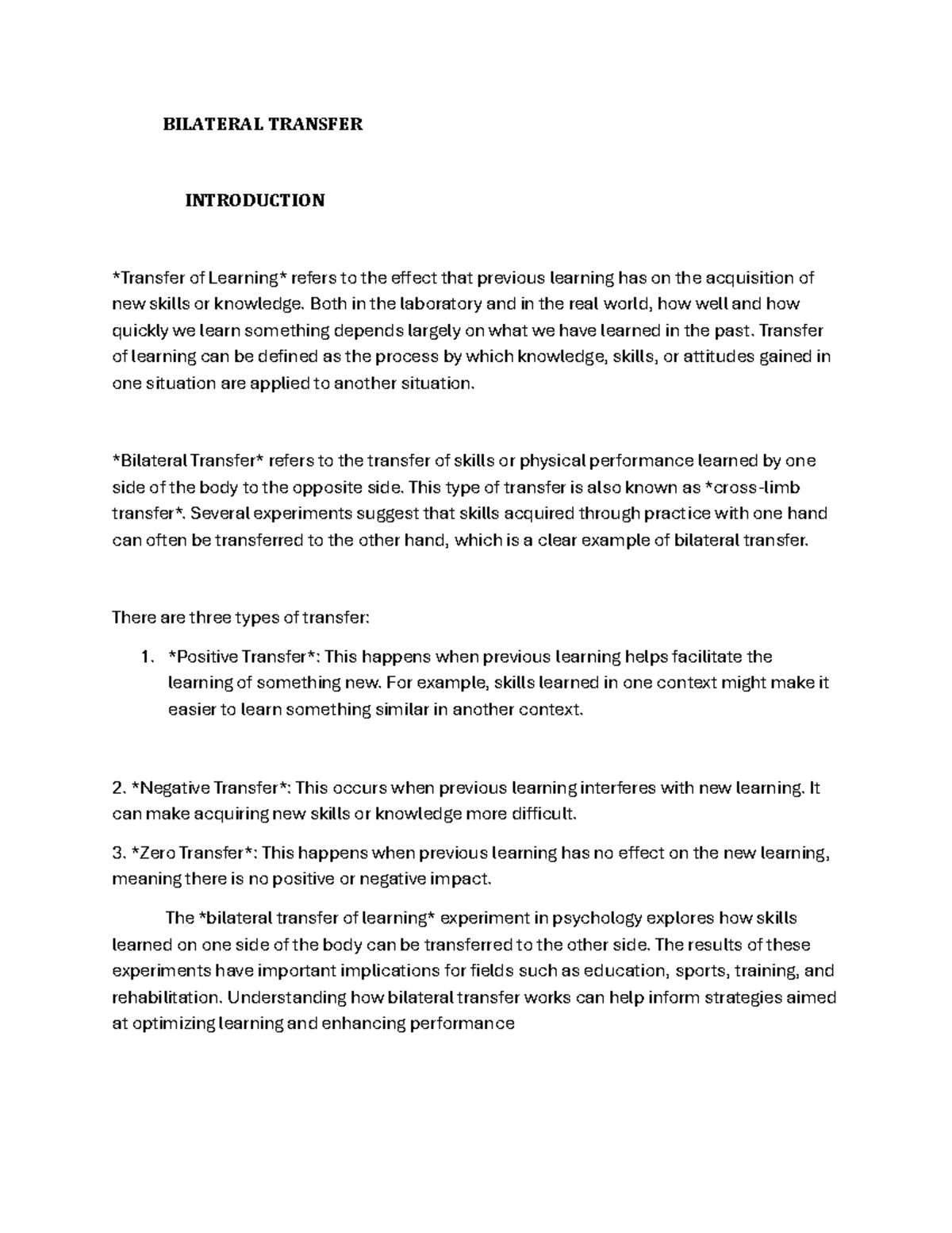Study on Bilateral Transfer of Learning Using Mirror Drawing Apparatus ...