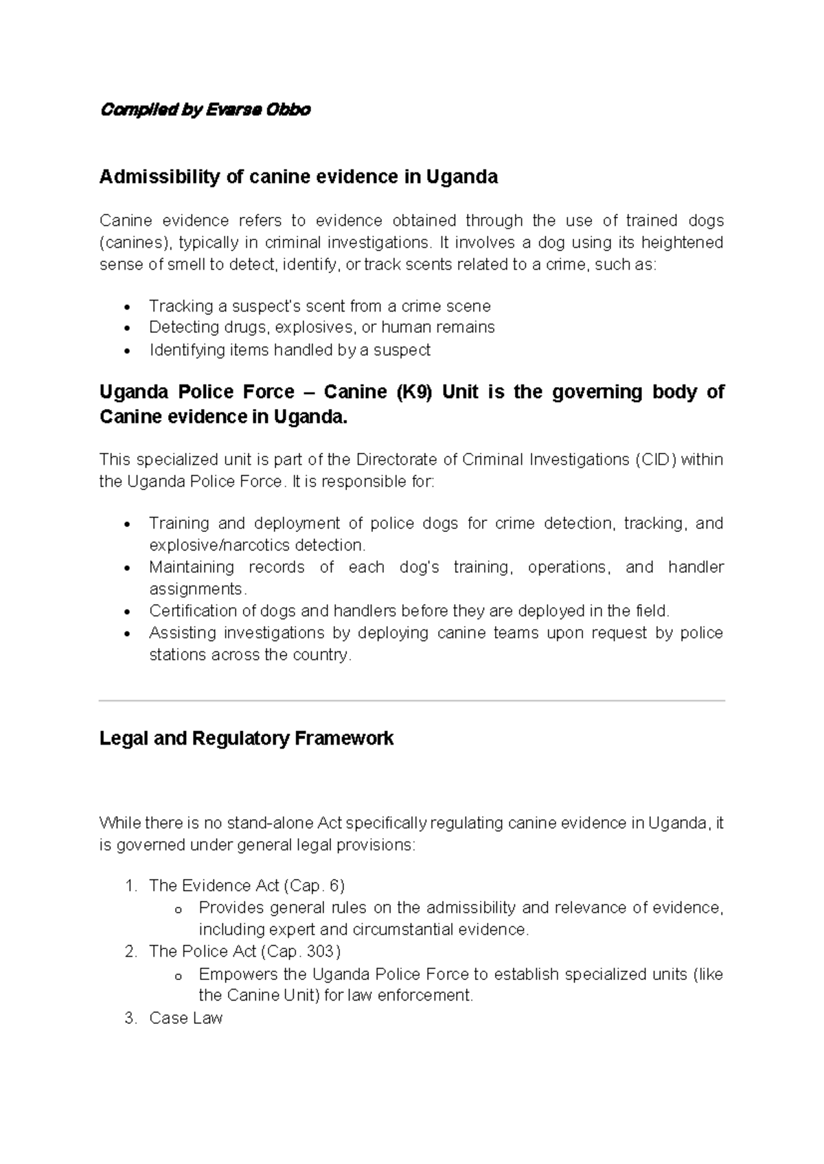 Admissibility of Canine Evidence in Uganda: Legal Framework ...