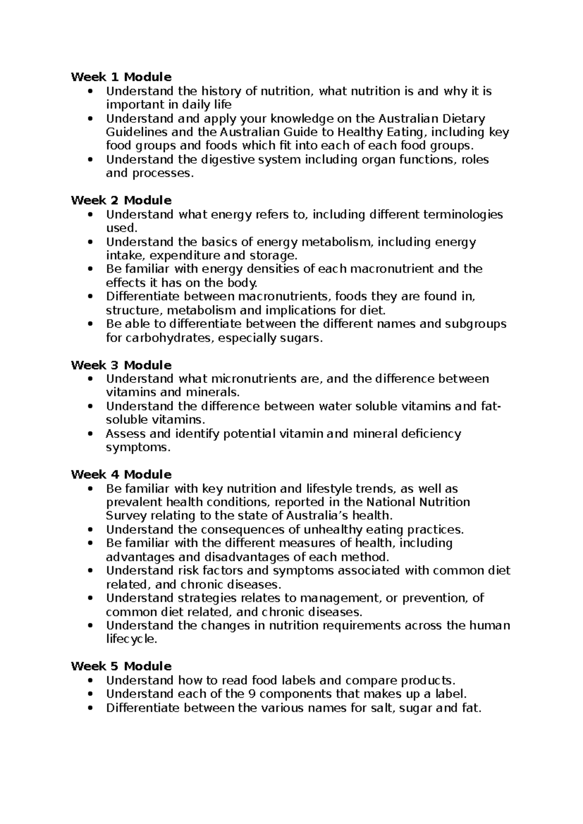 Assessable Outcomes Quiz 1: Nutrition Fundamentals and Guidelines - Studocu