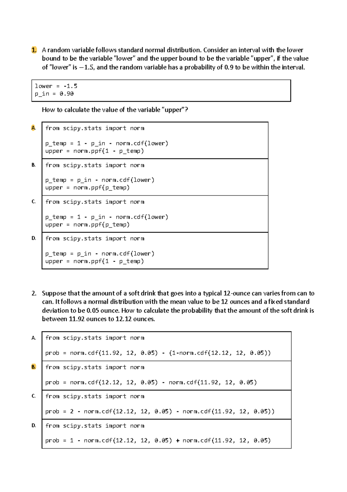 Probability Calculations in Normal Distribution - Paper 2 - Studocu