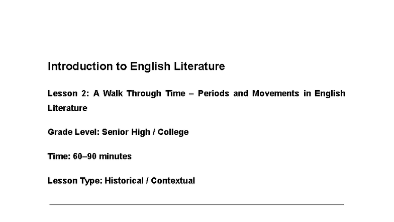 English Literature 101: Lesson 2 - Exploring Literary Periods - Studocu