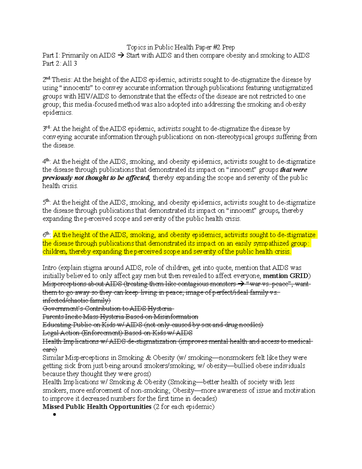 Topics in Public Health Paper #2 Prep - 3 rd: At the height of the AIDS ...