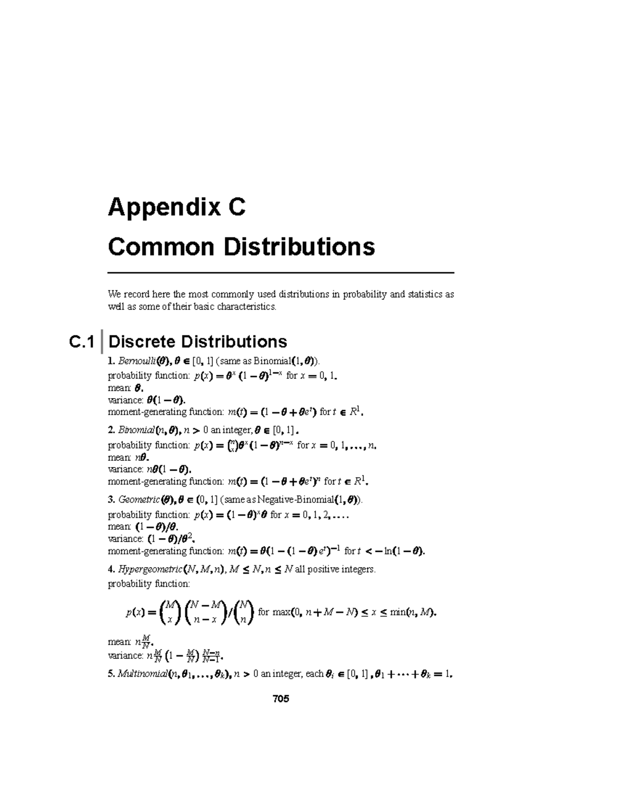 Appendix C: Common Distributions in Probability & Stats - Studocu