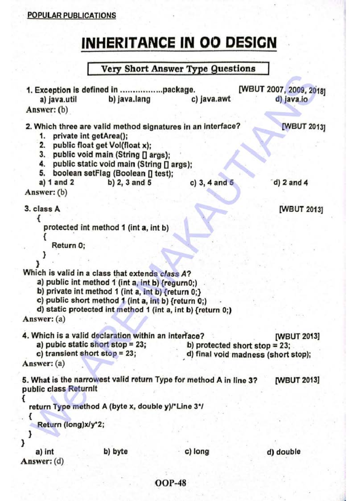 OOPs2 - Makaut Final Exam Short Answer Questions on Inheritance and ...