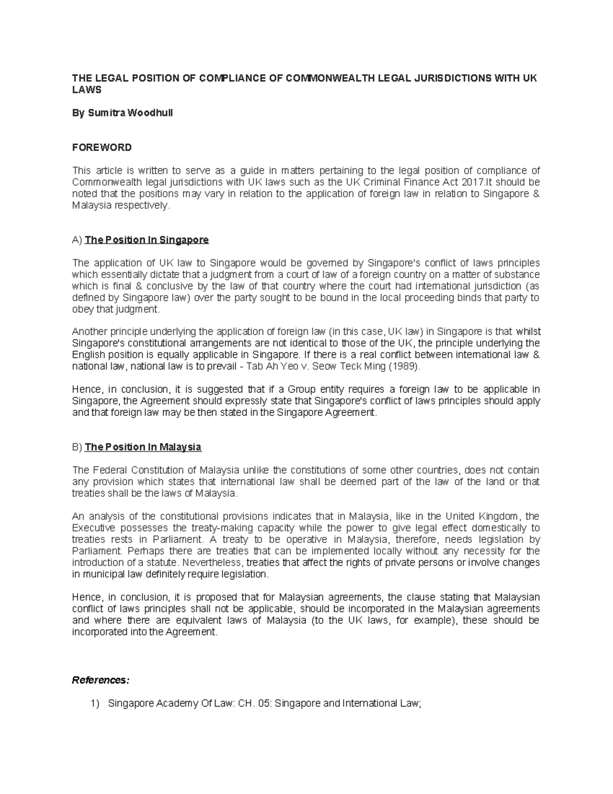 THE Legal Position OF Compliance OF Commonwealth Legal Jurisdictions ...