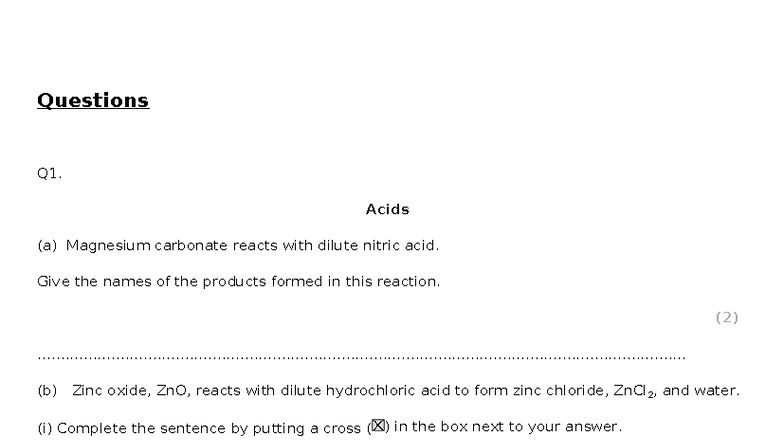 Long Answer Exam Questions for Chemistry (Course Code: CHEM101) - Studocu