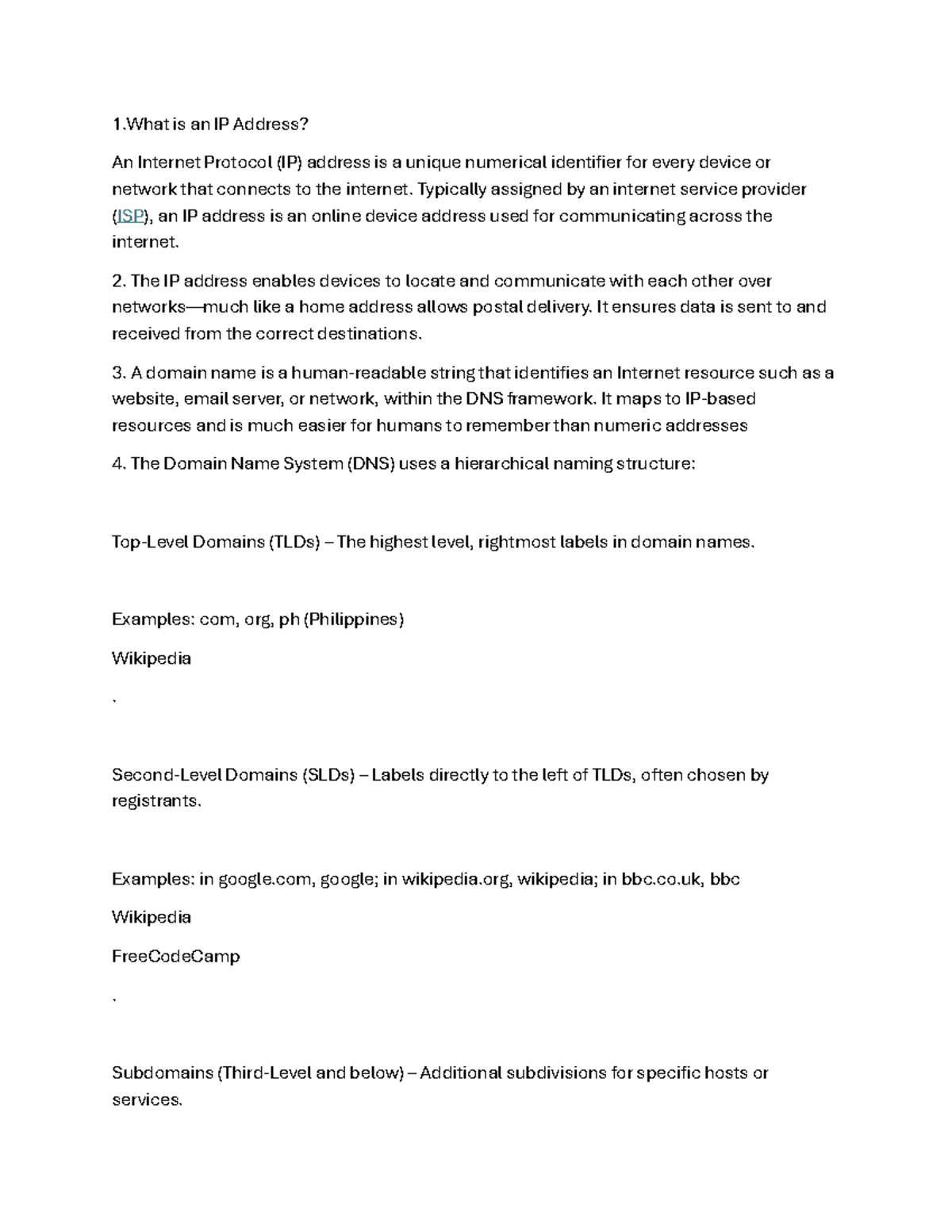 NUR 101: Understanding IP Addresses and Domain Names in Networking - Studocu