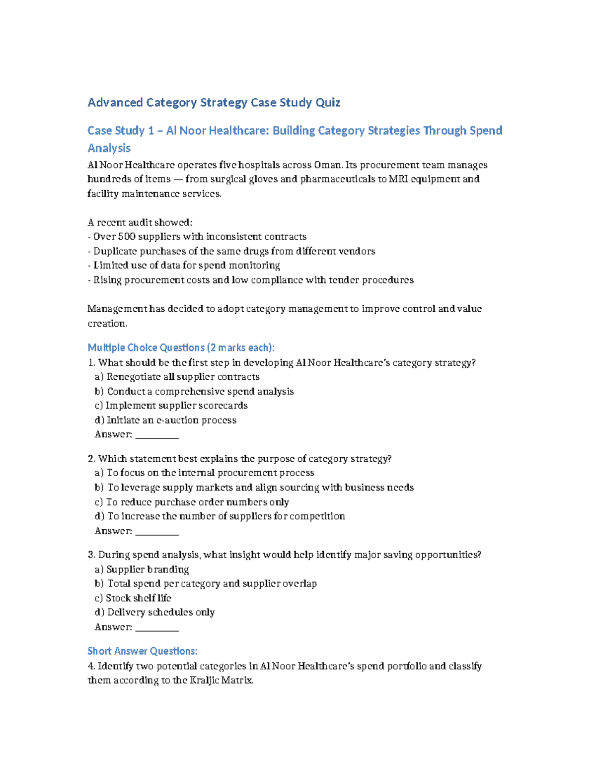 Advanced Category Strategy Case Study Quiz (ACSC 101) with Answers ...