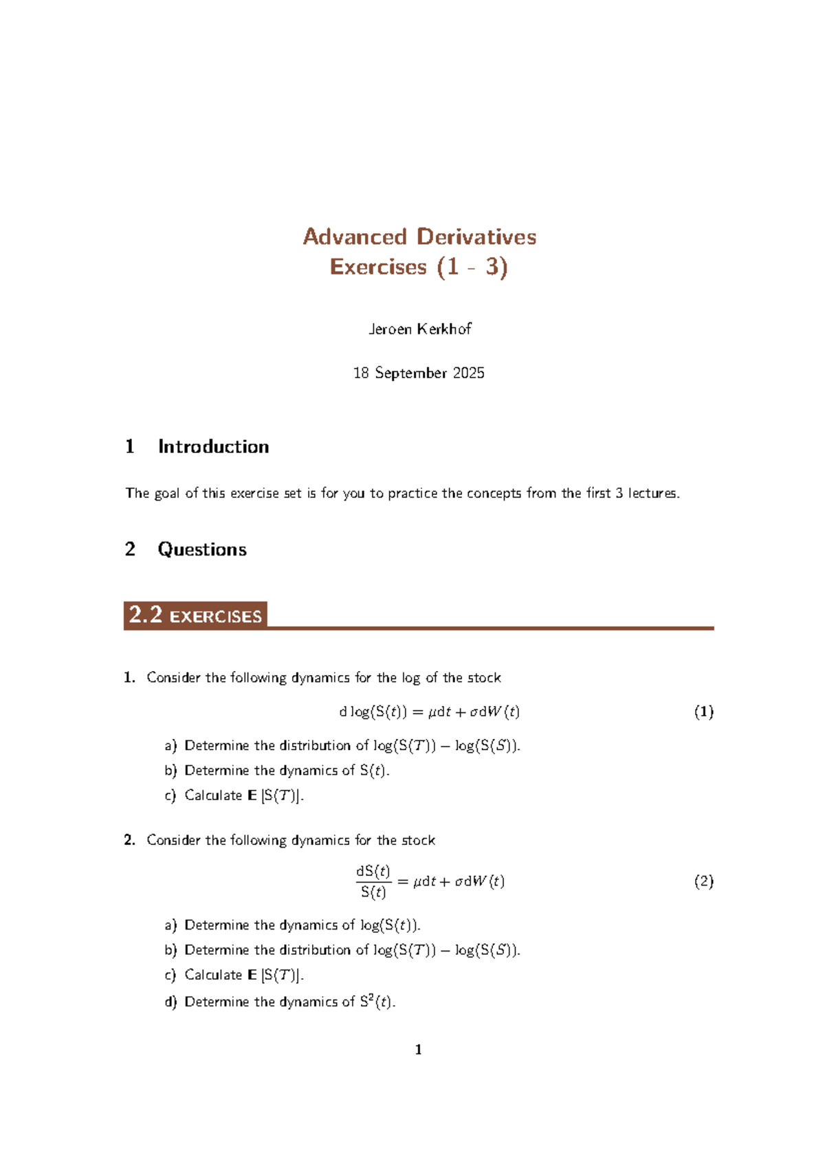 Advanced Derivatives Exercises (1 3) - Practice Set and Solutions - Studocu