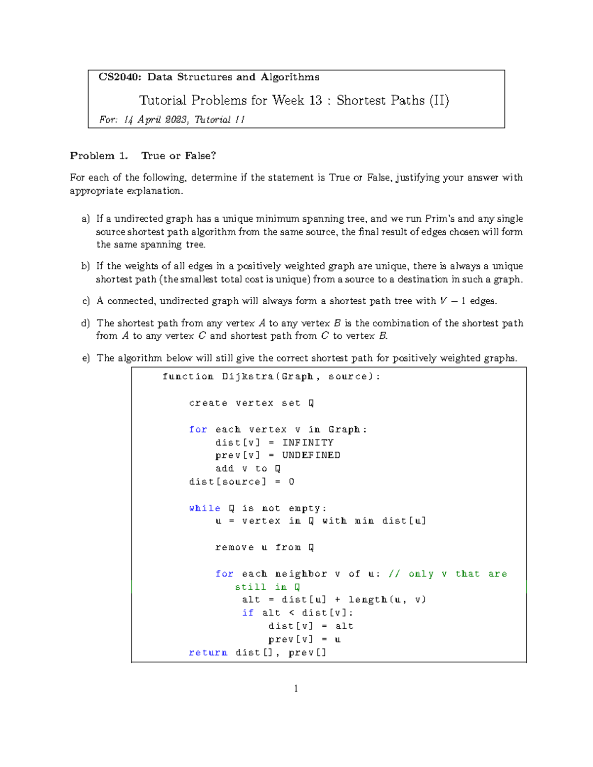 CS2040 Tutorial 11 Qns - CS2040: Data Structures and Algorithms ...