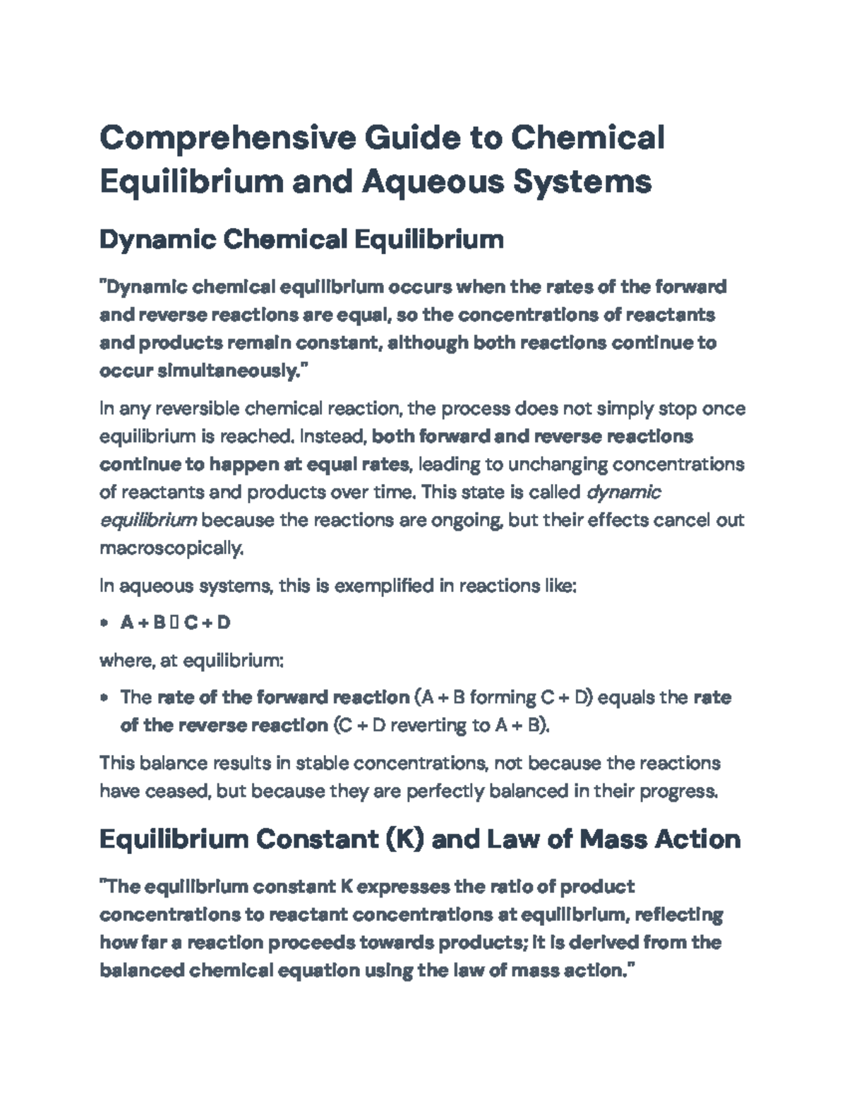 Comprehensive Overview of Chemical Equilibrium in Aqueous Systems (CHEM ...