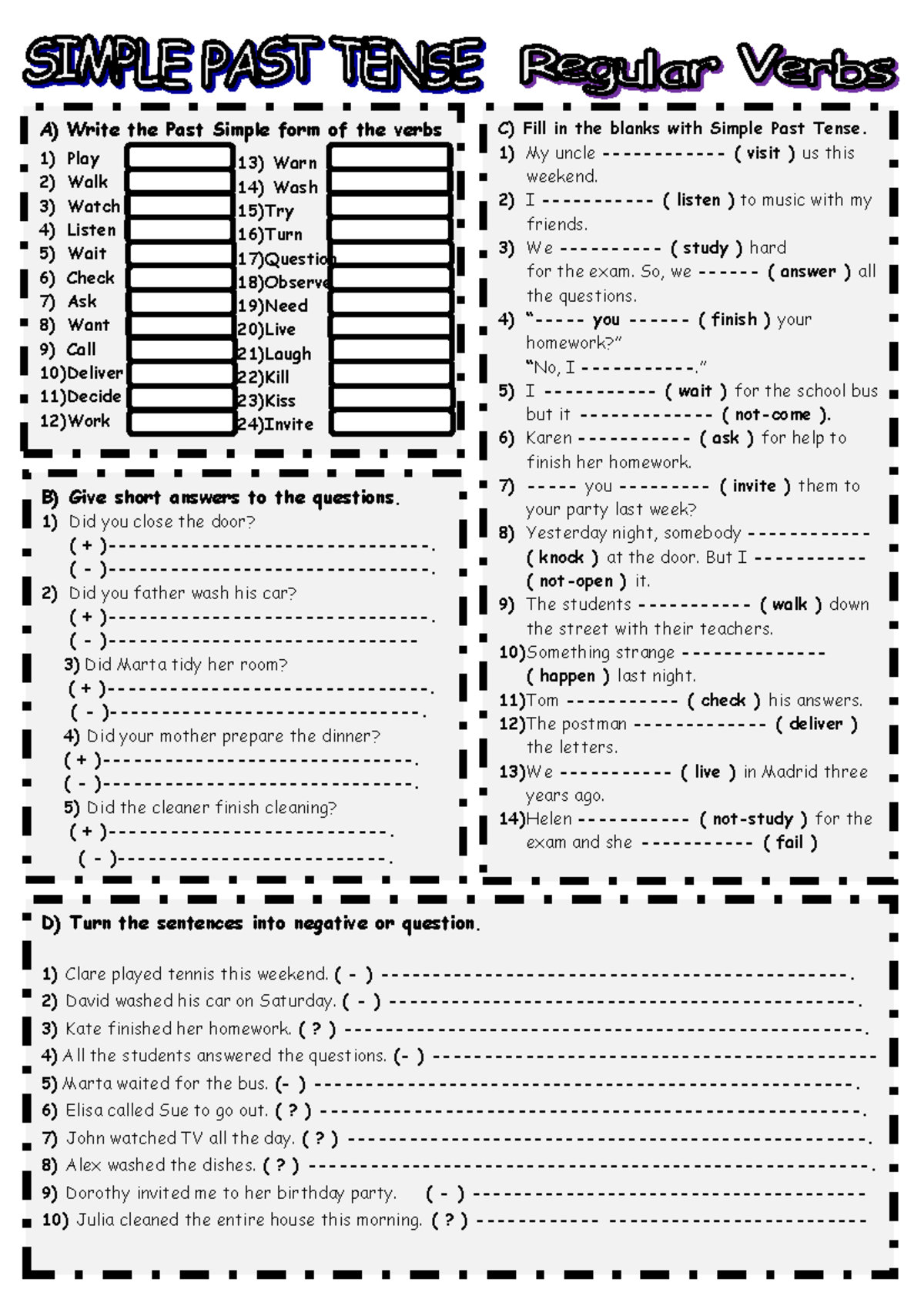 Past Simple Regular Verbs Activities (ENG 101) - Studocu