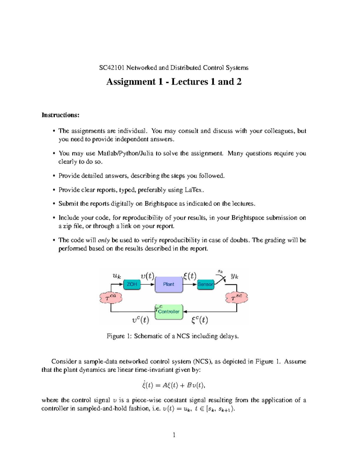 SC42101 Networked & Distributed Control Systems Assignment 1 Guidelines ...