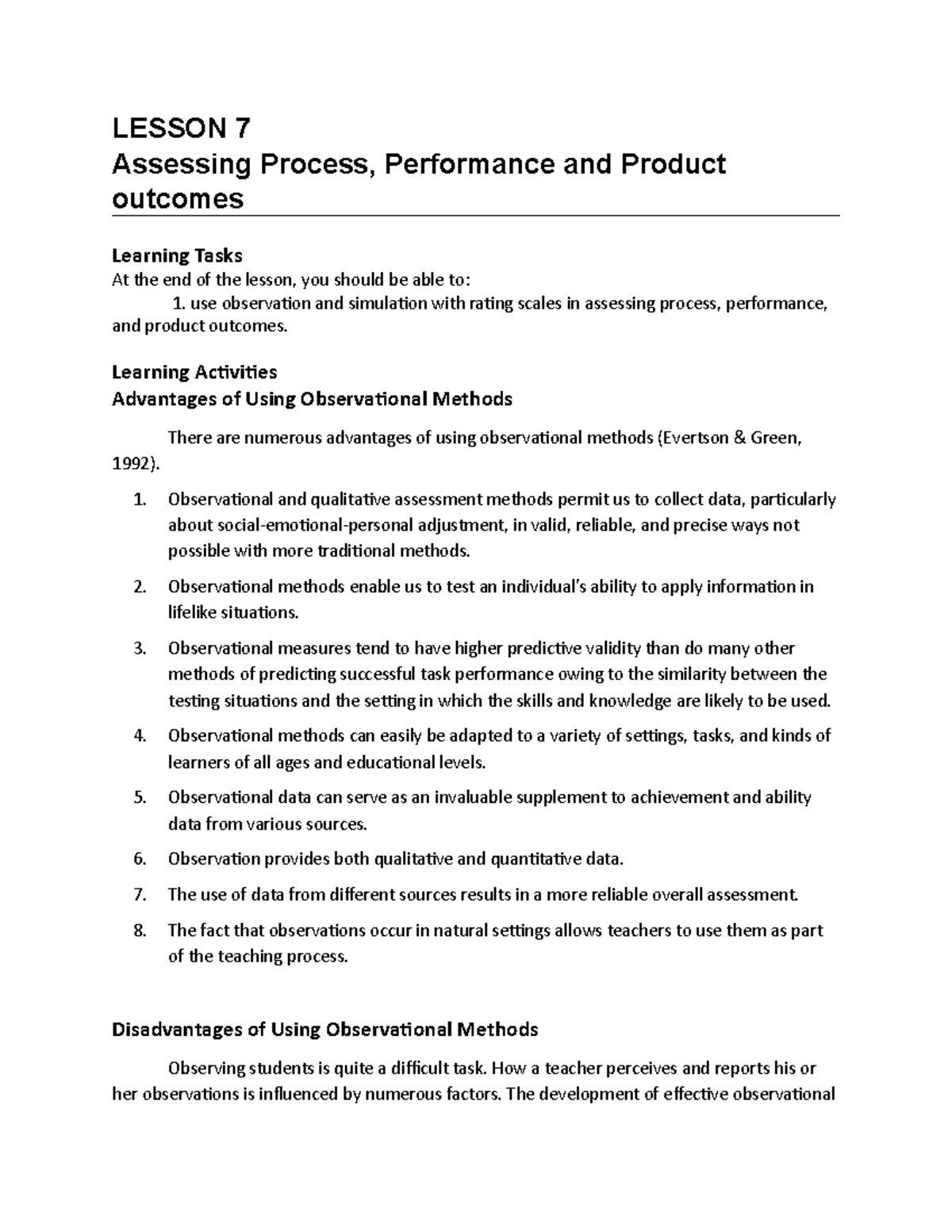 Module 7 Assessment 2: Observational Methods in Education - Studocu