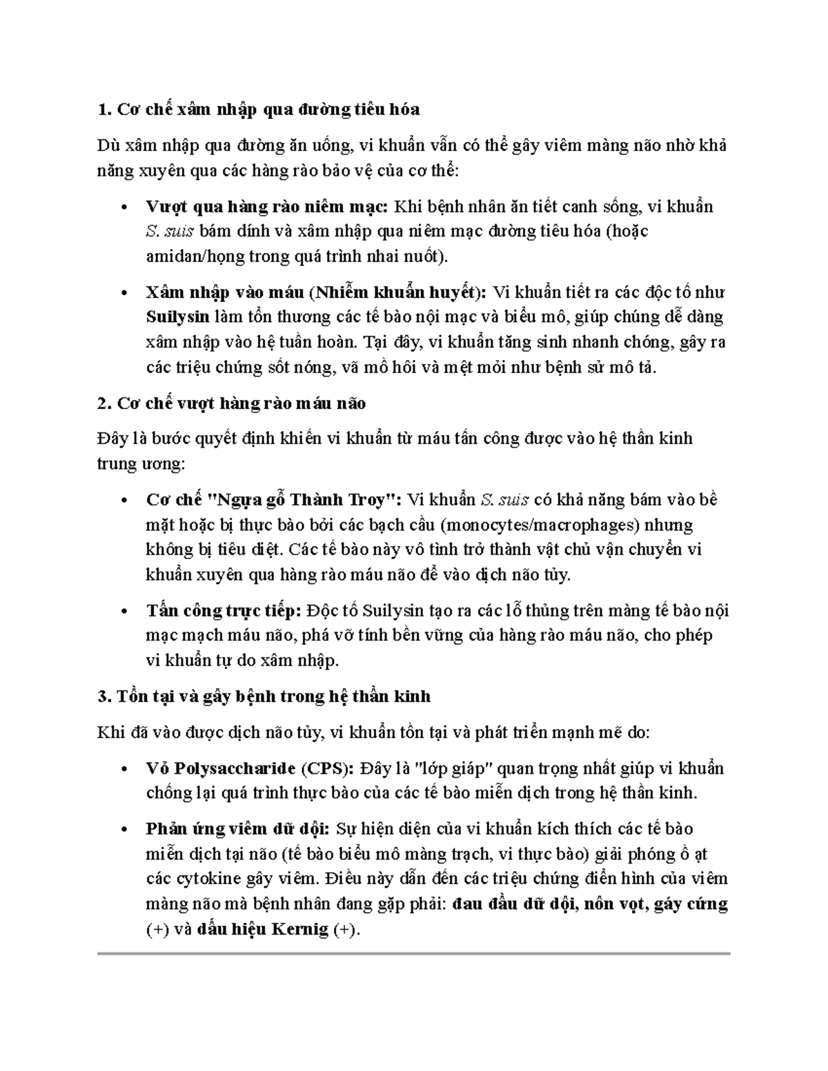 Cơ chế xâm nhập vi khuẩn S. suis qua đường tiêu hóa và máu não - Studocu