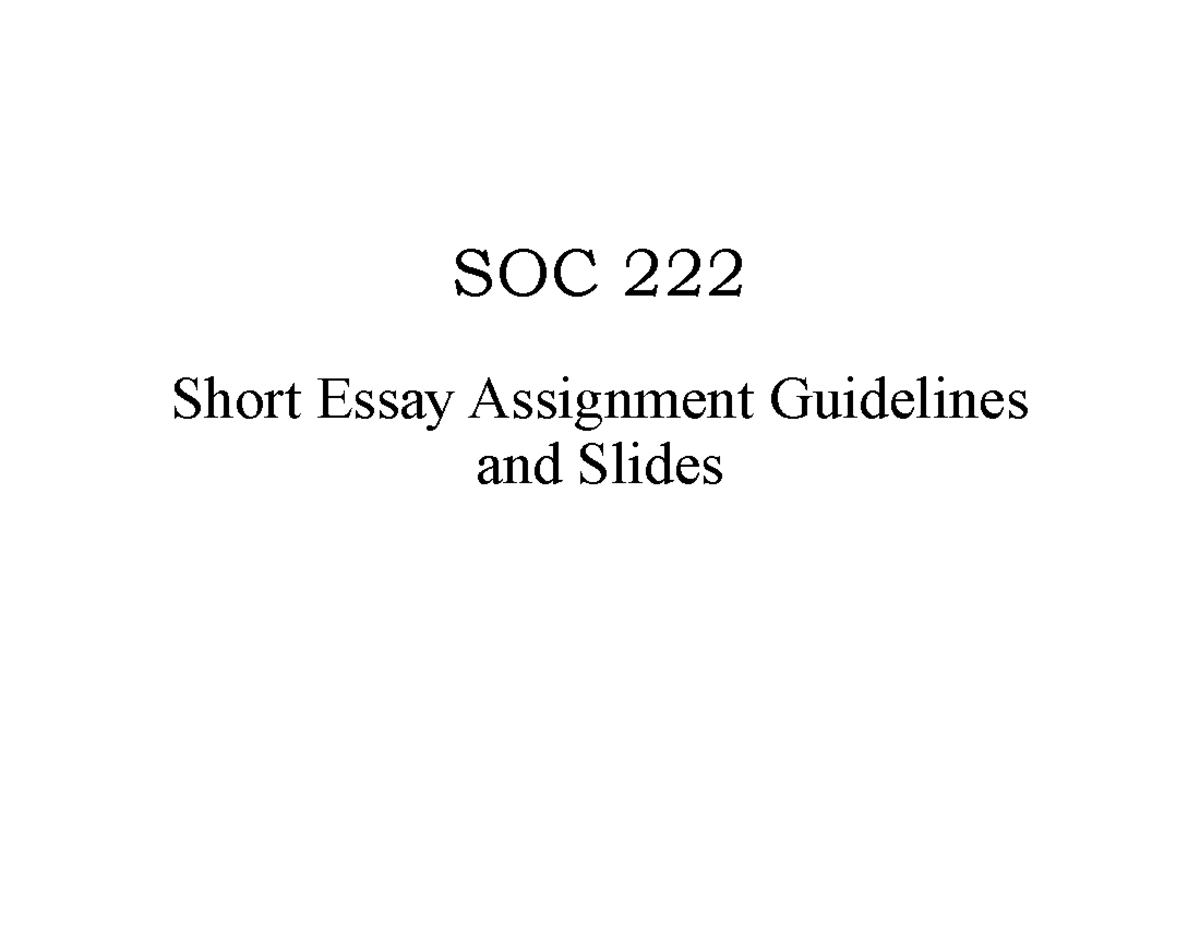 SOC 222 Short Essay Assignment Slides (Winter 2022) (1) - SOC 222 Short ...