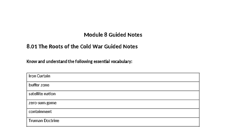 V25 Module 8 Guided Notes: The Roots of the Cold War and Beyond - Studocu