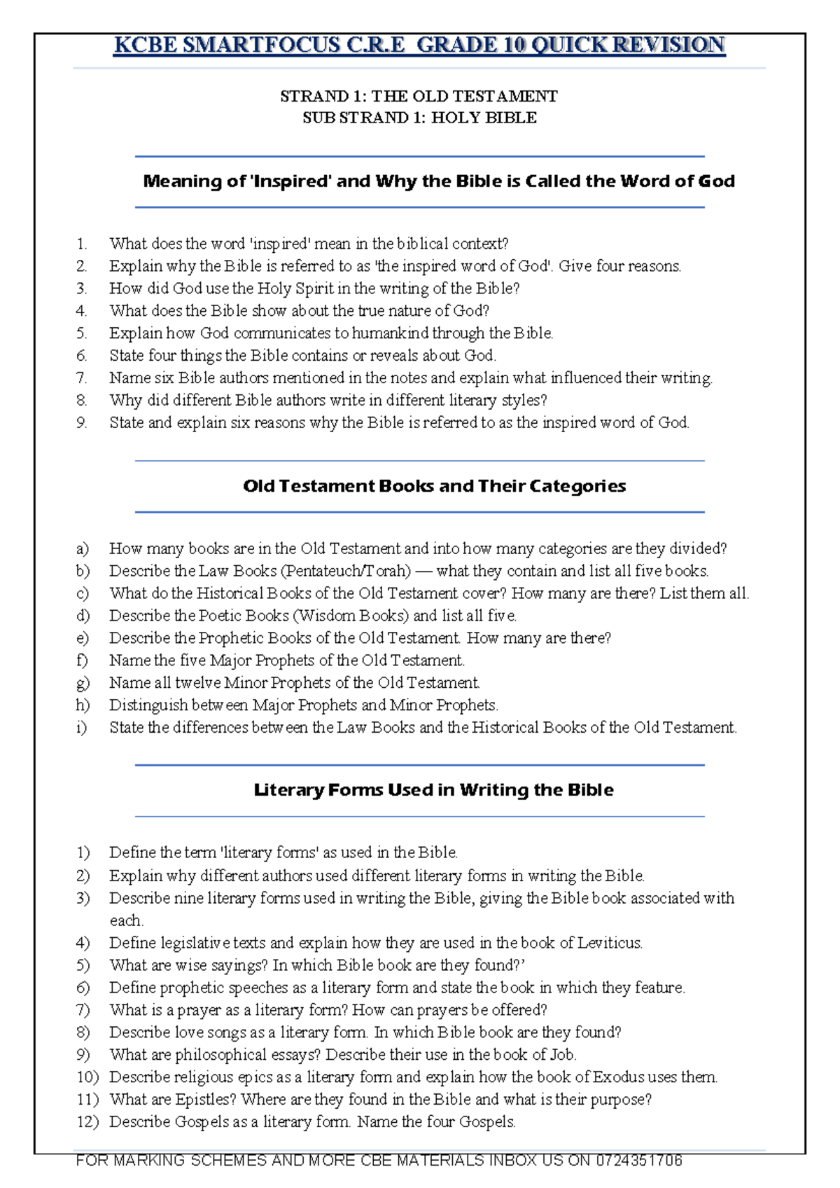Grade 10 CRE Topical Revision Booklet: Key Concepts and Insights - Studocu