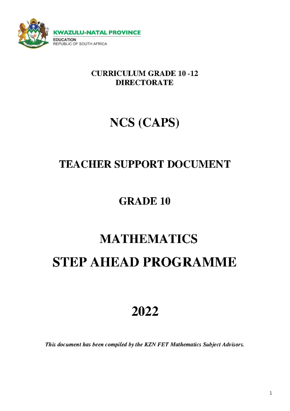 Grade 10 Maths Step Ahead Teacher Support Document 2022 - Studocu