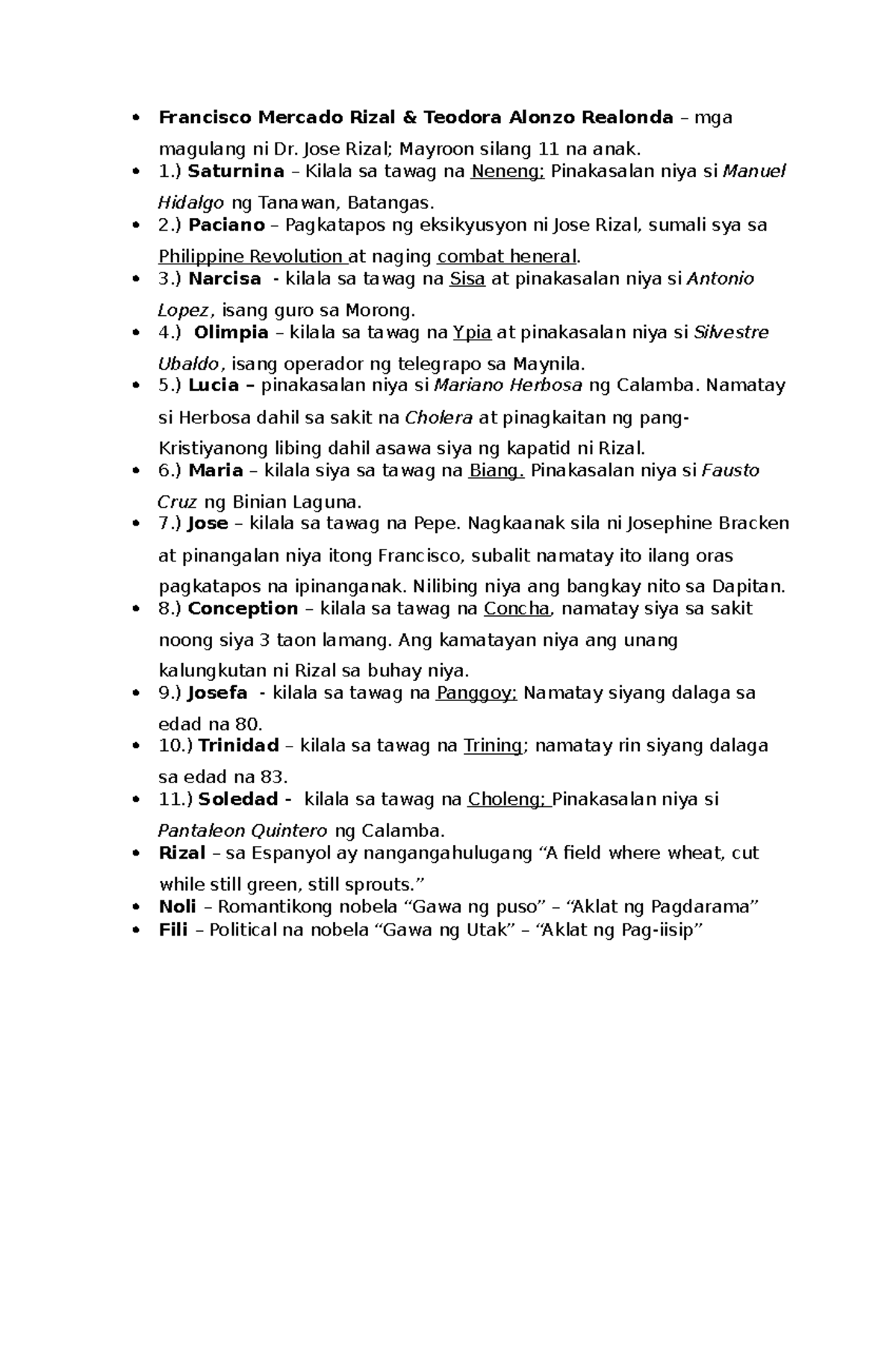 303635104 Mga Kapatid ni Dr. Jose Rizal at Kanilang mga Buhay - Studocu
