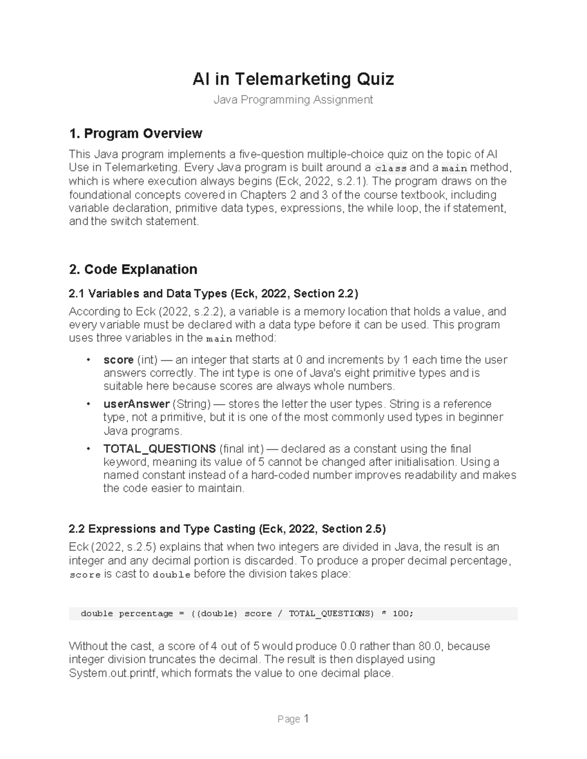 AI in Telemarketing Quiz - Java Programming Assignment 1 - Studocu