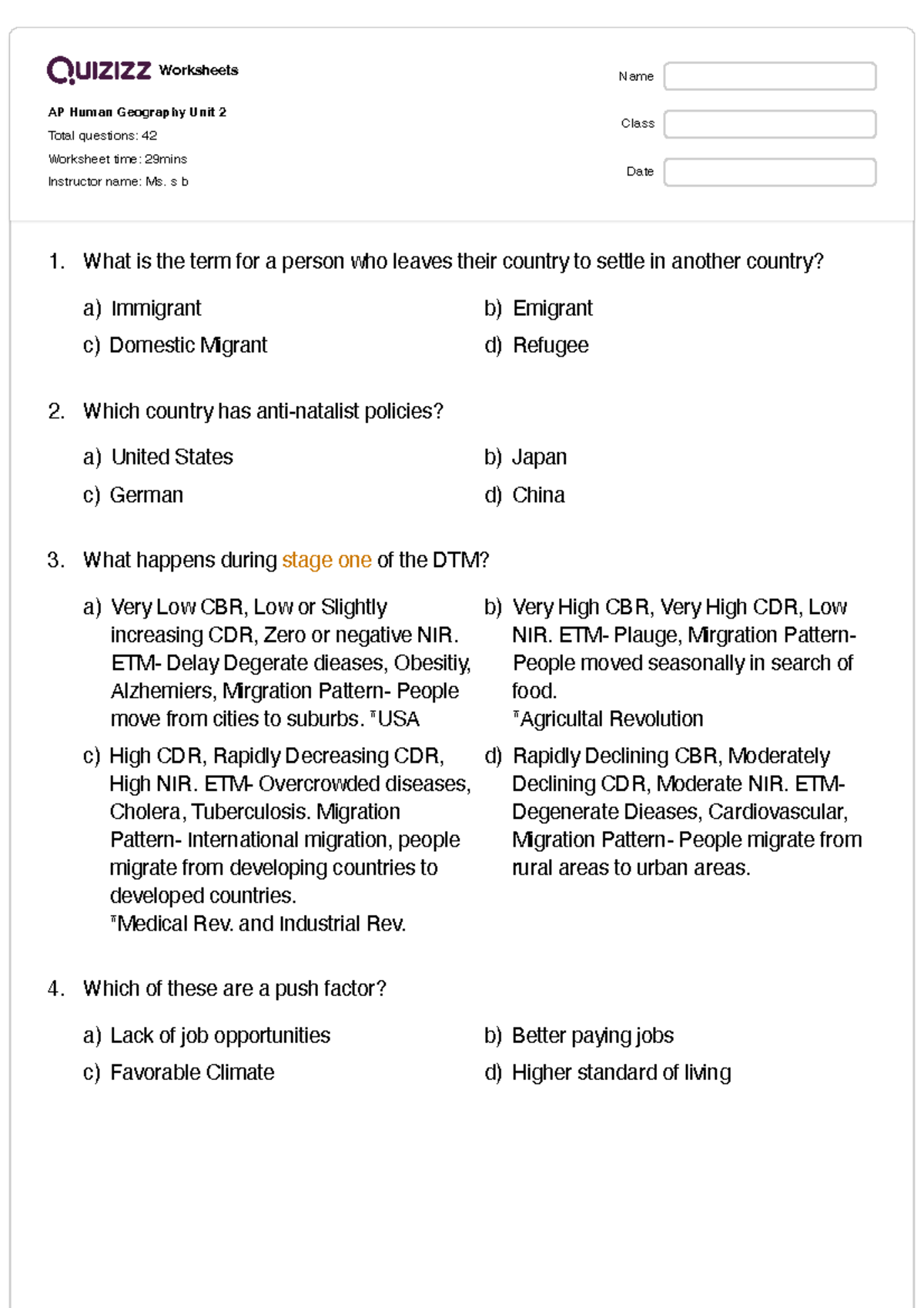 AP HUG Unit 2 Worksheets: Key Concepts and Questions - Studocu