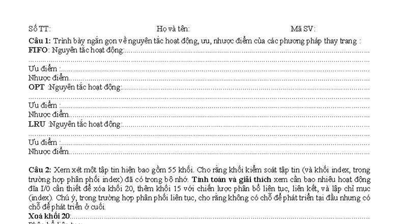 OS Midterm K60 H: Phương Pháp Thay Trang và Tính Toán Hoạt Động Đĩa - Studocu