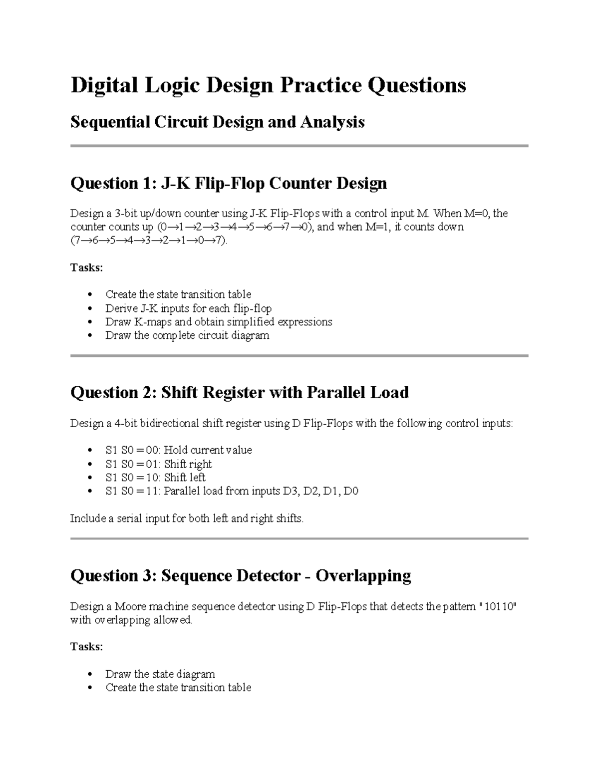 Digital Logic Design Practice Questions: Sequential Circuits Analysis ...