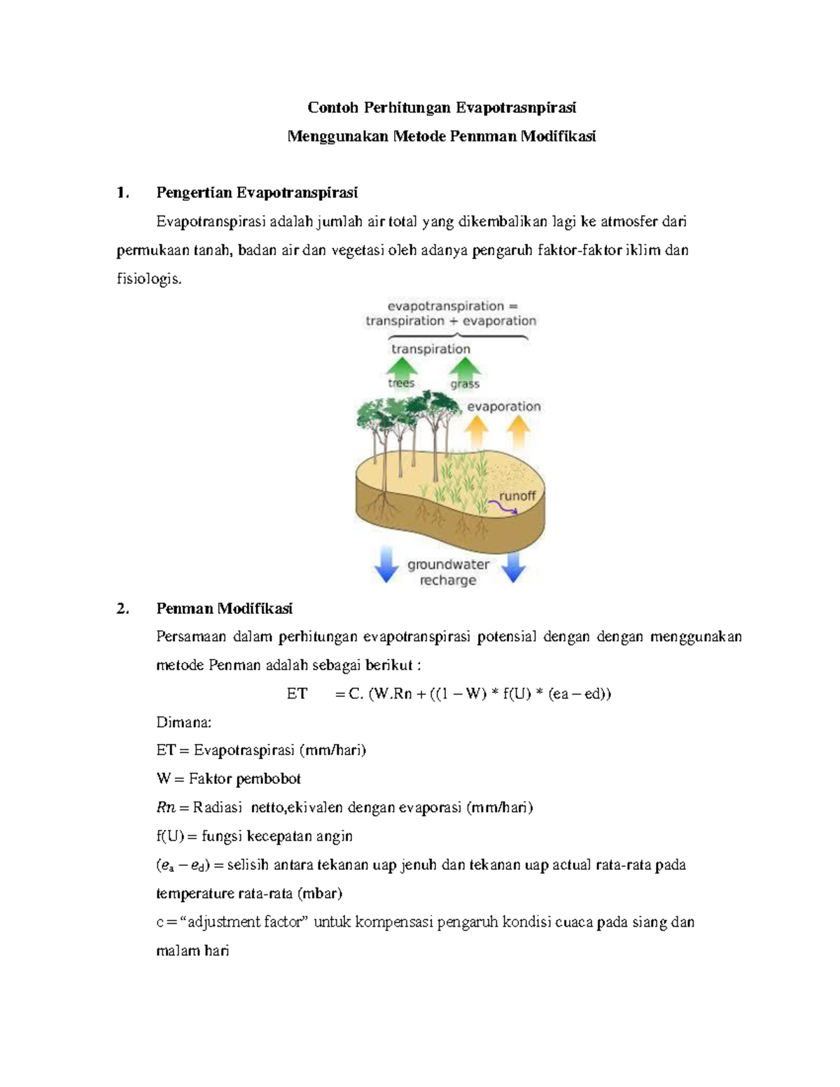 Perhitungan Evapotranspirasi dengan Metode Penman Modifikasi Bag I ...