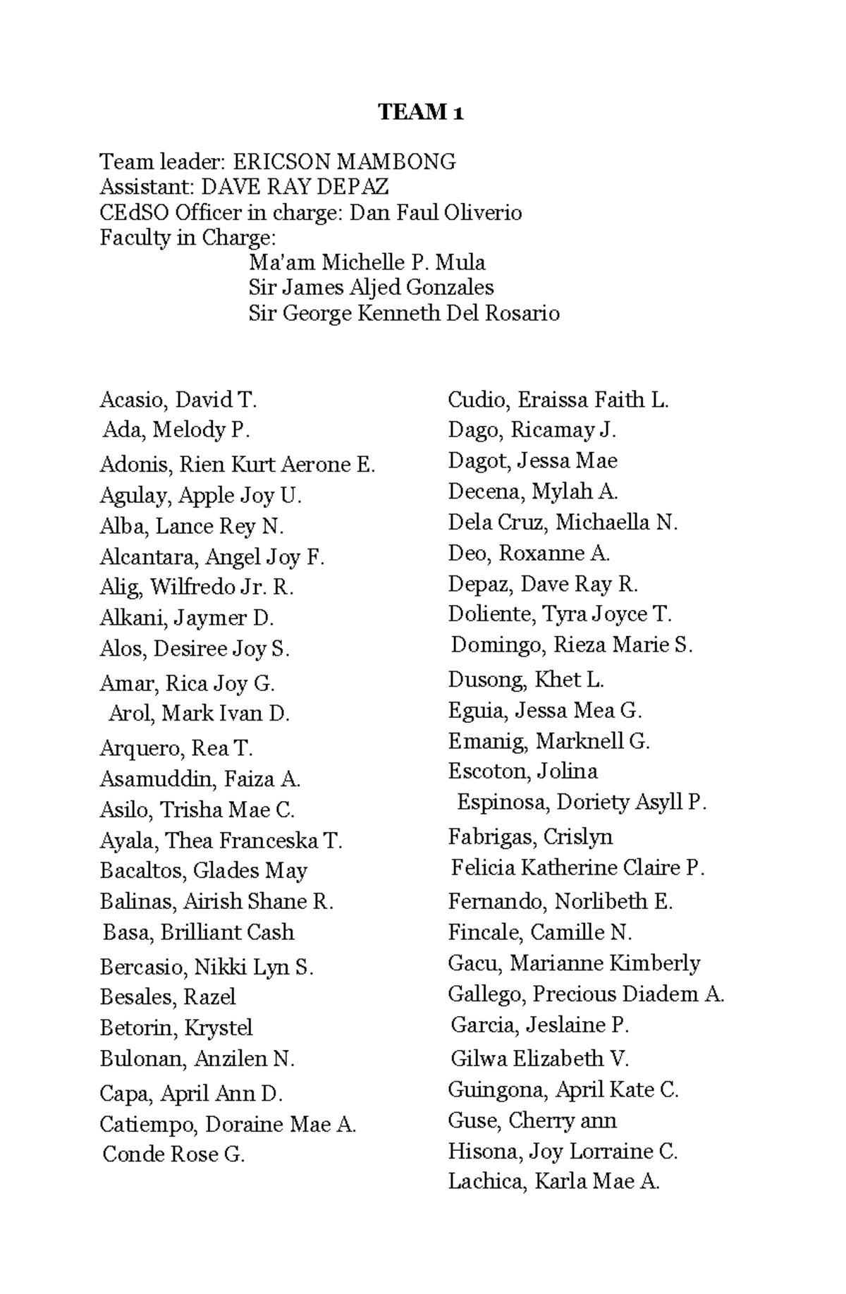 CED Days 2025 Teams - Intrams Overview and Participants List - Studocu