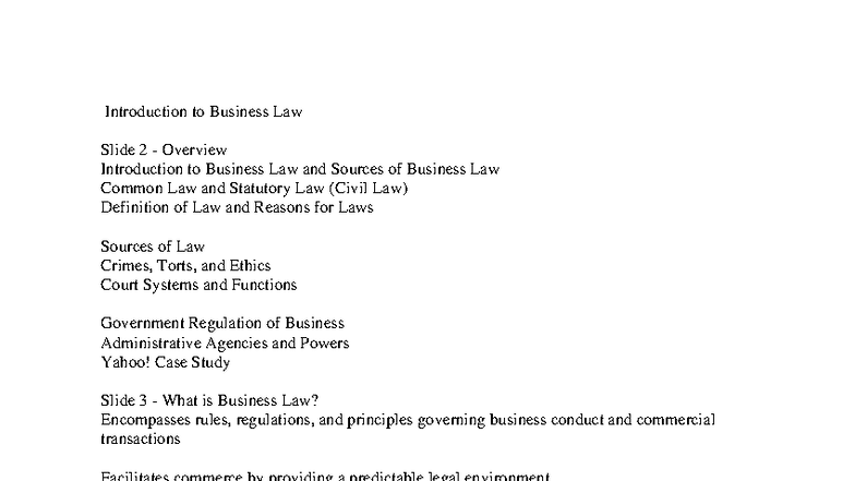 BL 1 - Introduction to Business Law Overview and Key Concepts - Studocu