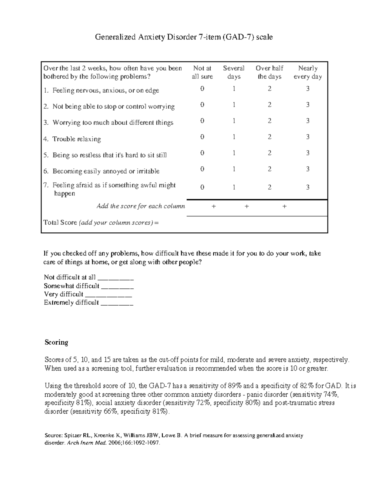 GAD-7 Anxiety Scale Assessment and Scoring Guide - Studocu