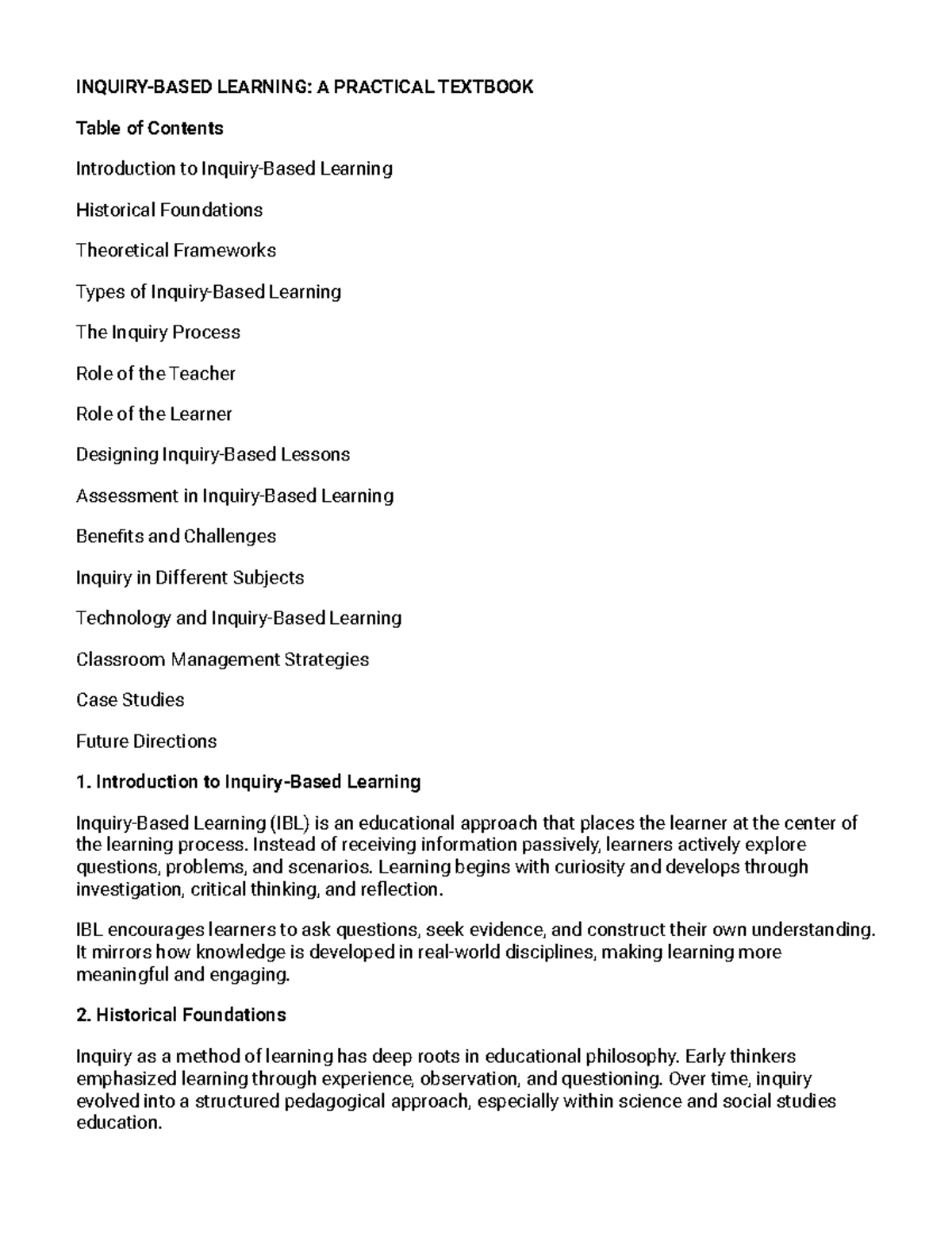Inquiry-Based Learning (IBL): A Practical Textbook Overview - Studocu