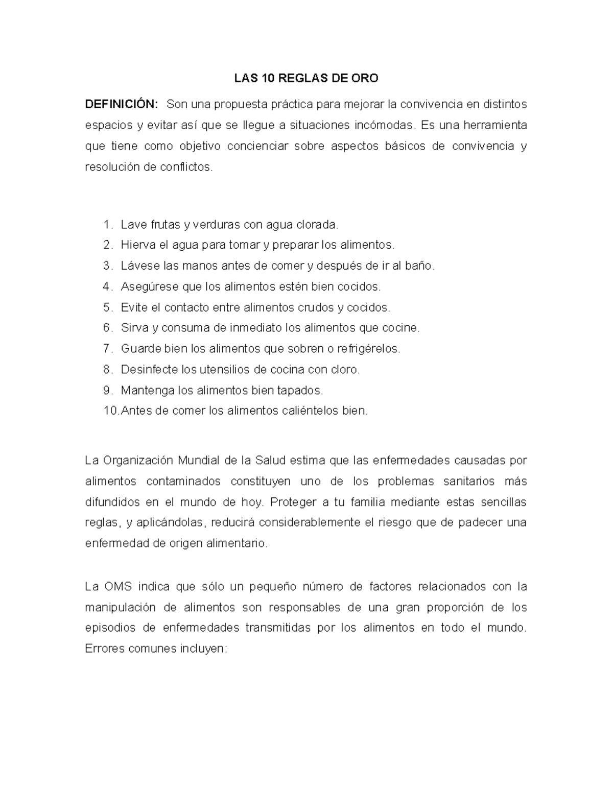 LAS 10 REGLAS DE ORO PARA MEJORAR LA CONVIVENCIA Y SALUD - Studocu