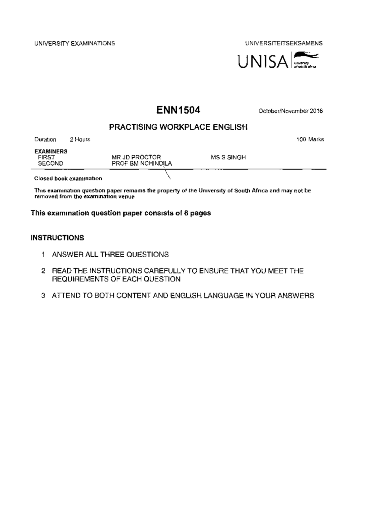 ENN1504 Final Exam Guide - November 2016 - Studocu