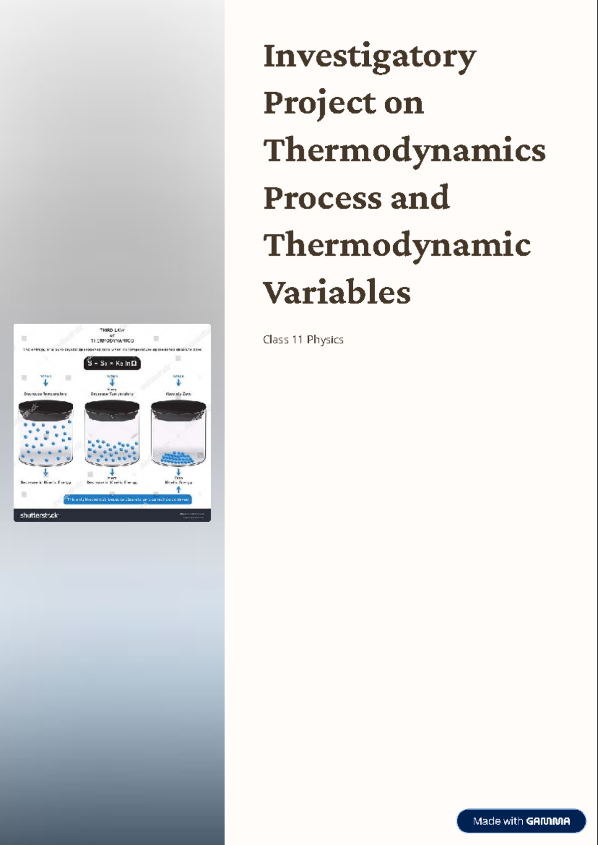 Investigatory Project on Thermodynamics: Processes & Variables (Class 11) - Studocu