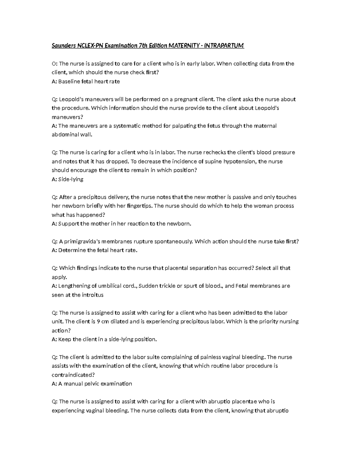 Maternity Intrapartum Care: Key Concepts and Priorities for NCLEX-PN ...