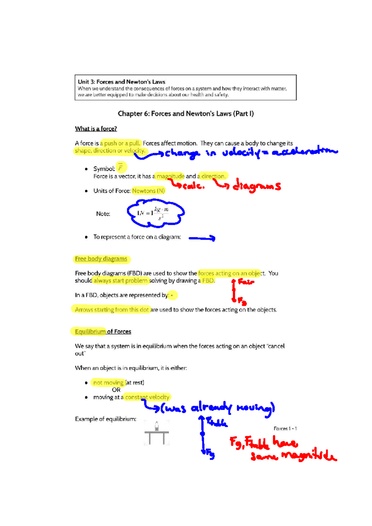 Unit 3: Forces and Laws - Chapter 6 Notes (Forces 1) - Studocu