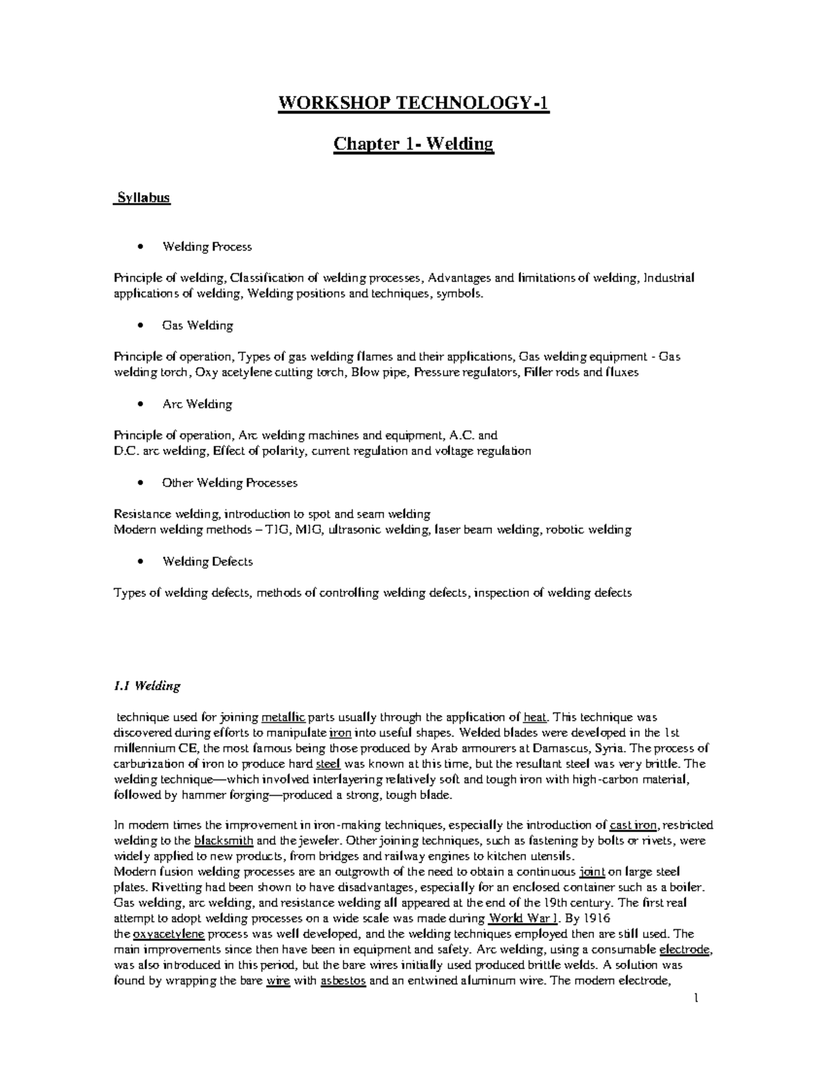 N5d68b1aa11234 - Workshop technology - WORKSHOP TECHNOLOGY- Chapter 1- Welding Syllabus Welding ...