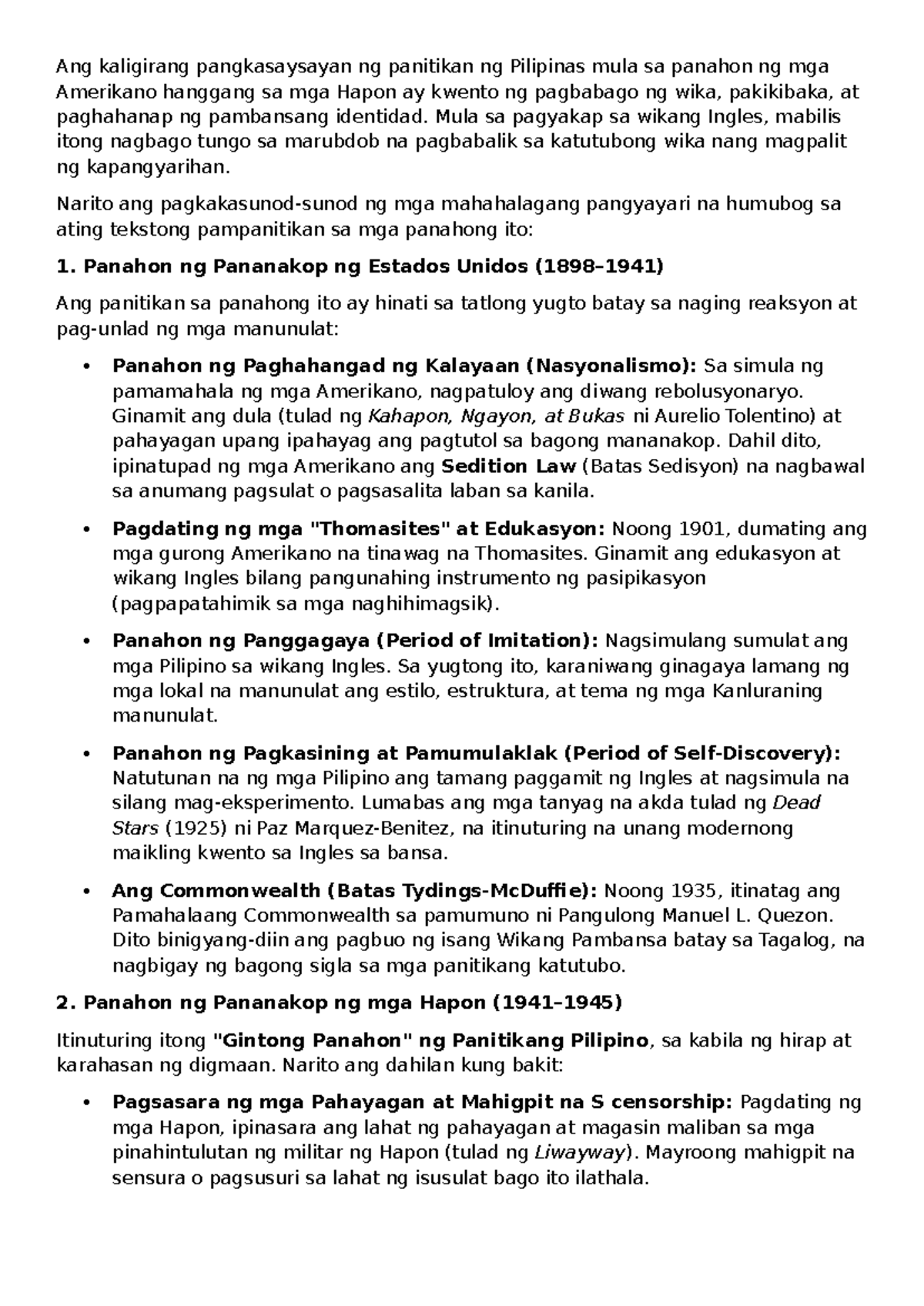 Kasaysayan ng Panitikan ng Pilipinas: Mula Amerikano Hanggang Hapon ...