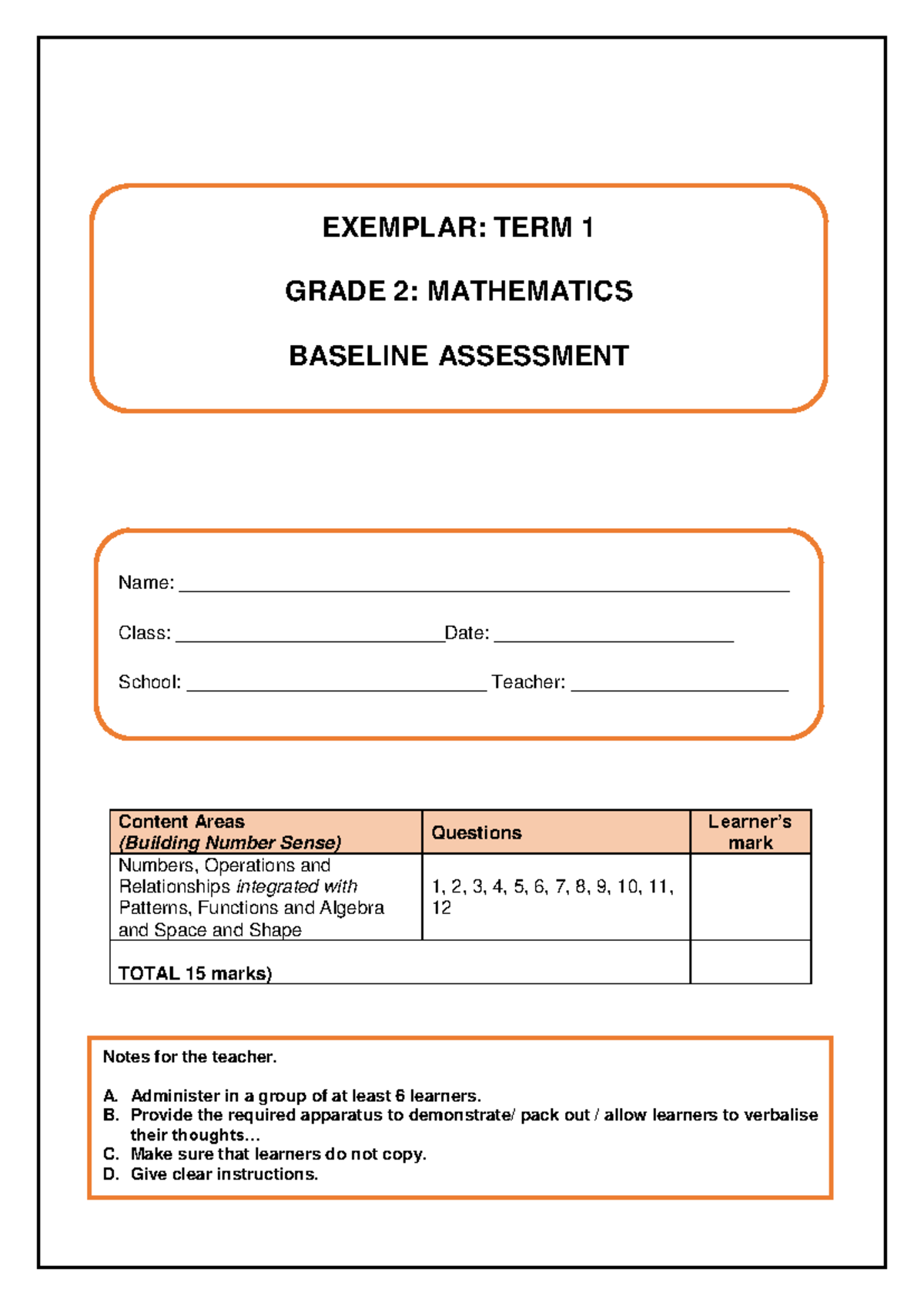 2024 Gr2 T1 Exemplar Maths Baseline Assessment for English Learners ...