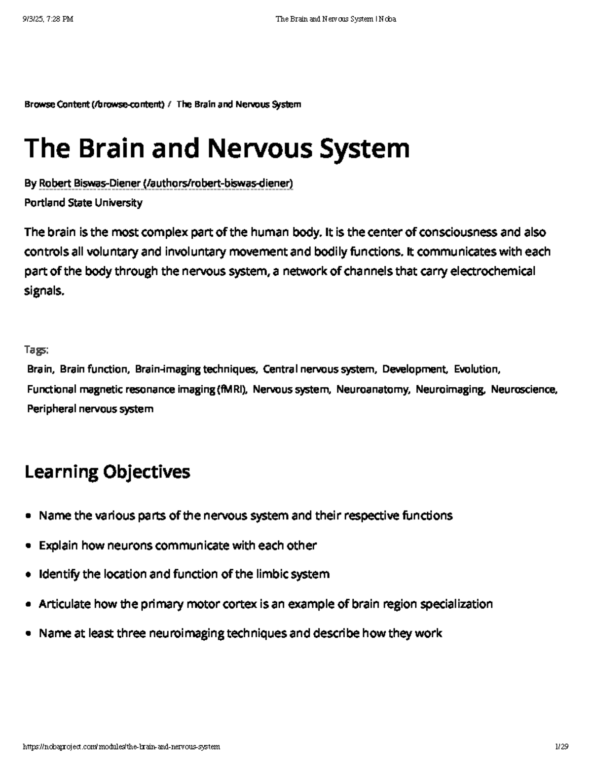 The Brain and Nervous System: Structure, Function, and Insights - Studocu
