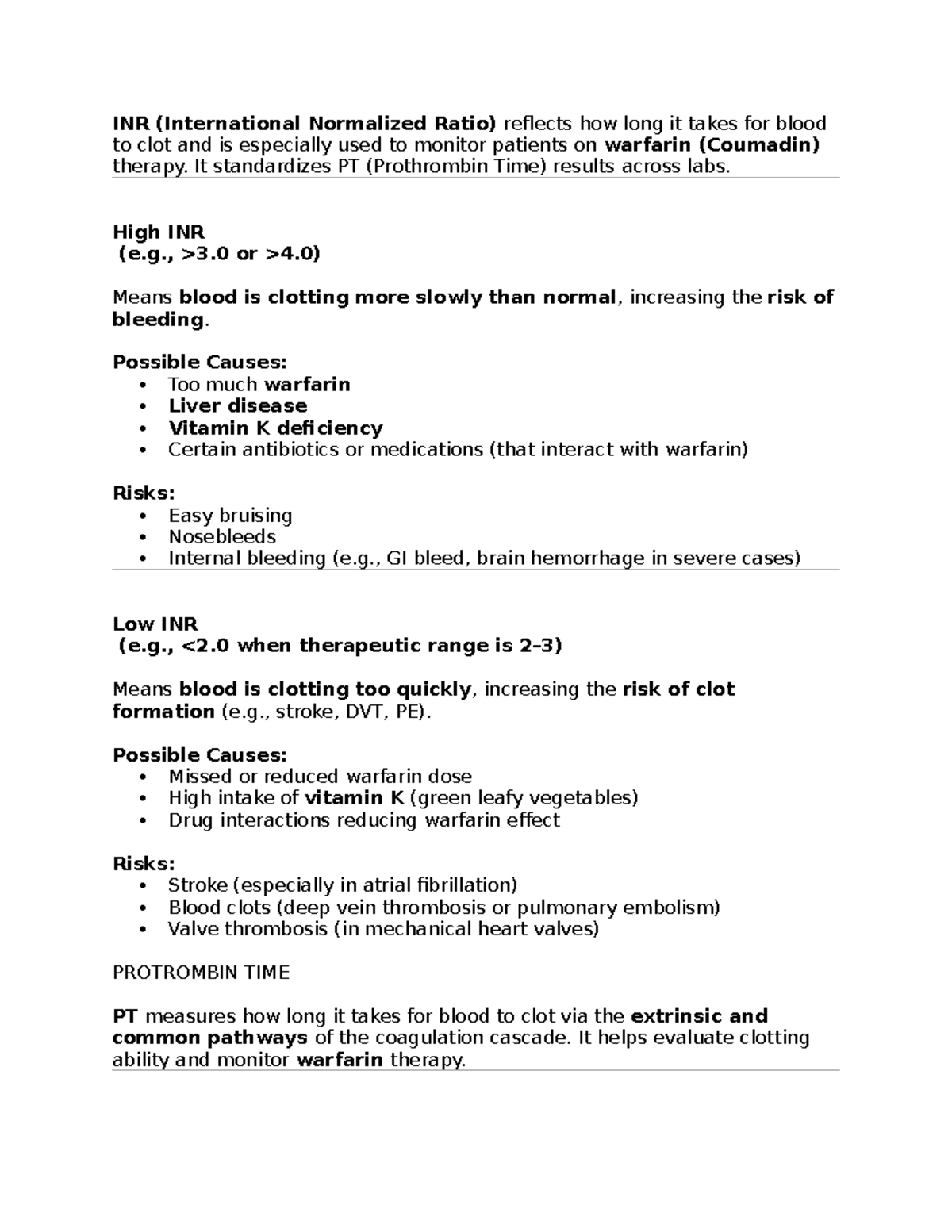 Coagulation Profile: INR, PT, and aPTT Monitoring Guide - Studocu