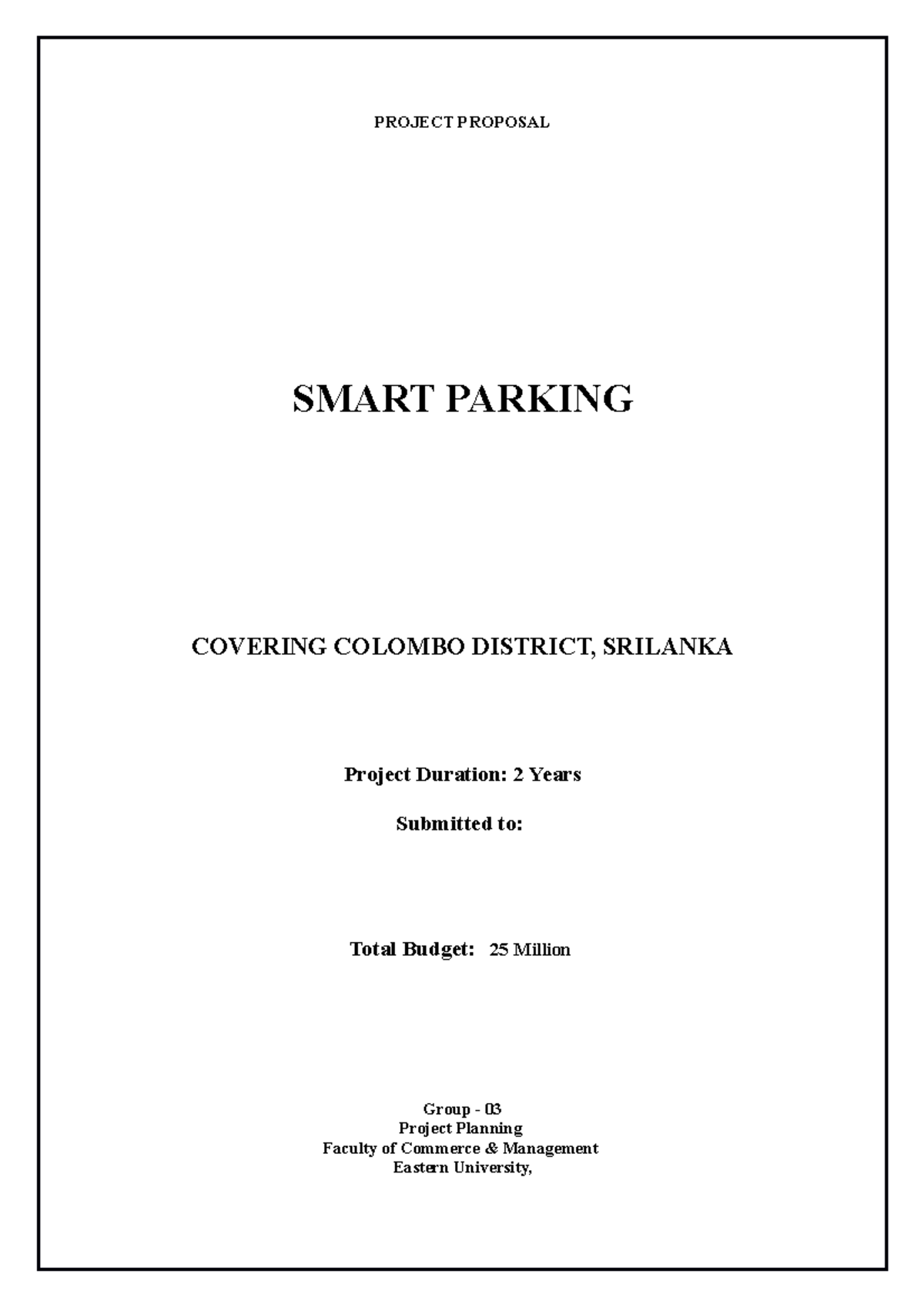 Project Proposal for Smart Parking System in Colombo District, SL - Studocu
