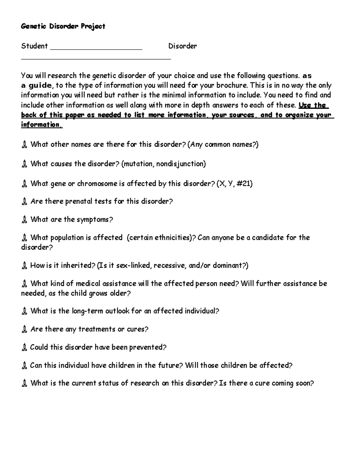 Genetic Disorder Project: Research Questions & Information Guide - Studocu