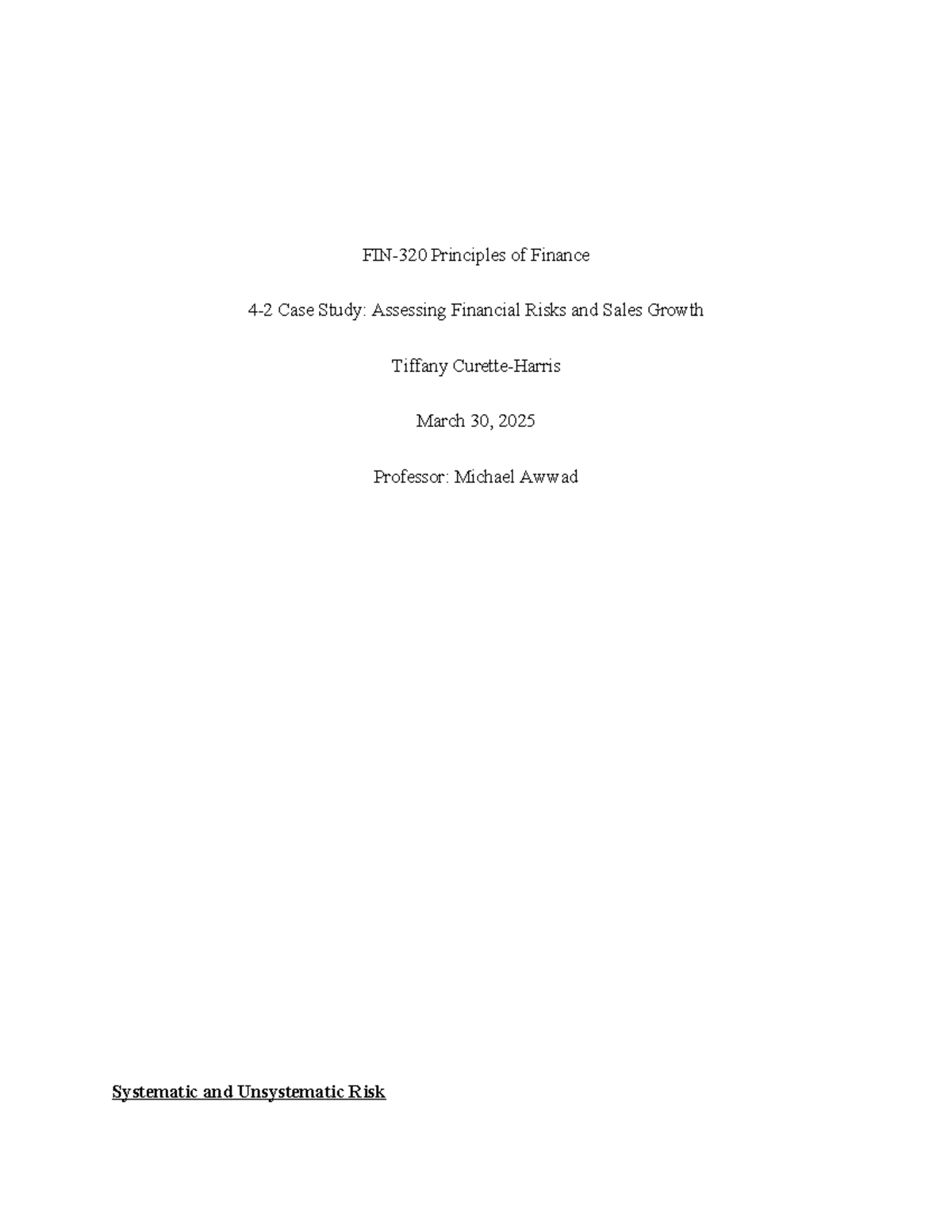 4-2 Case Study Assessing Financial Risks and Sales Growth - FIN-320 ...