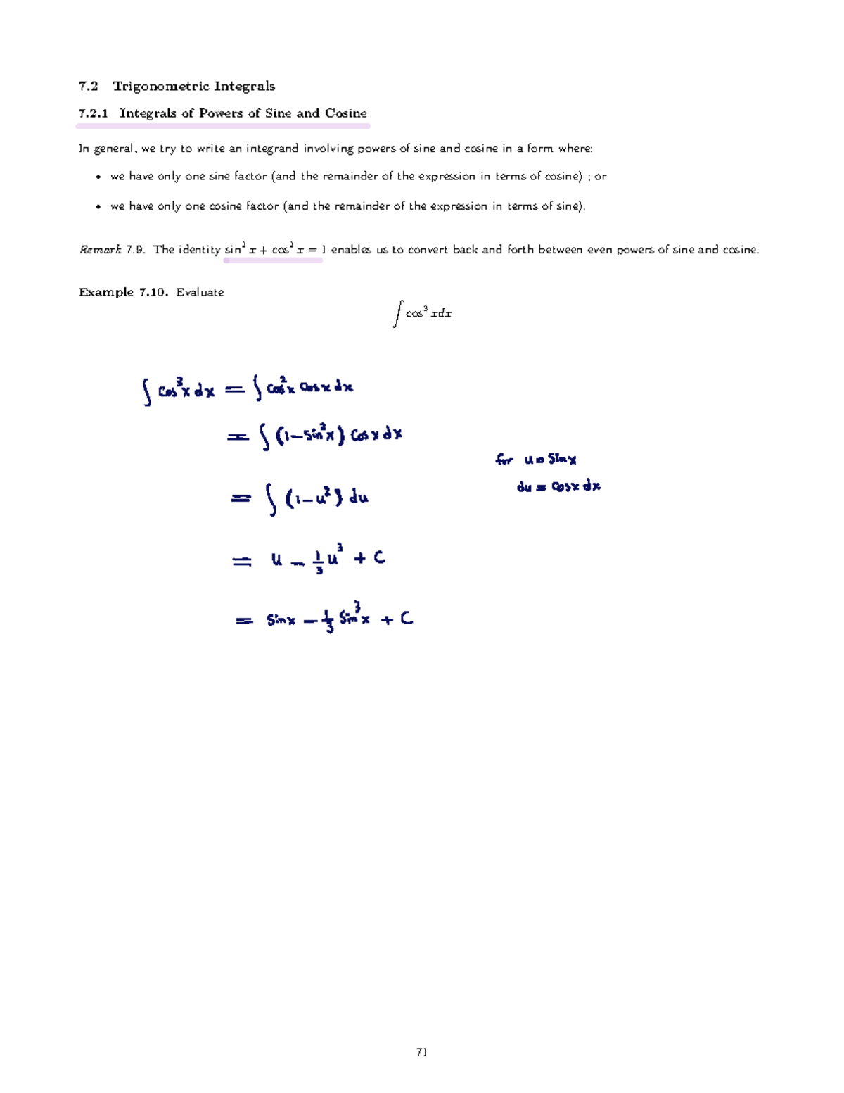 7.2 Trigonometric Integrals Class Notes & Solutions - Studocu