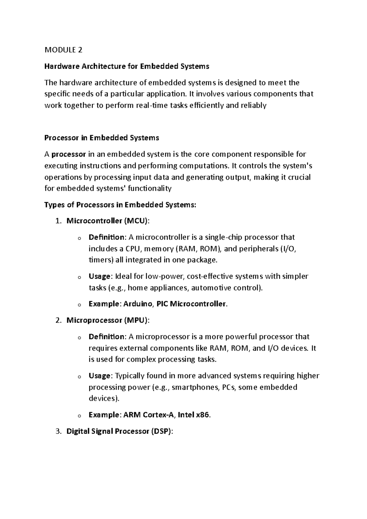 Embedded Systems S5 Module 2: Hardware Architecture Notes - Studocu